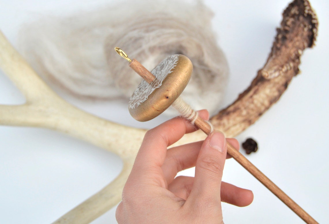 Floral Wooden Drop Spindle, Top Whorl Drop Spindle, Wood Drop Spindle ...