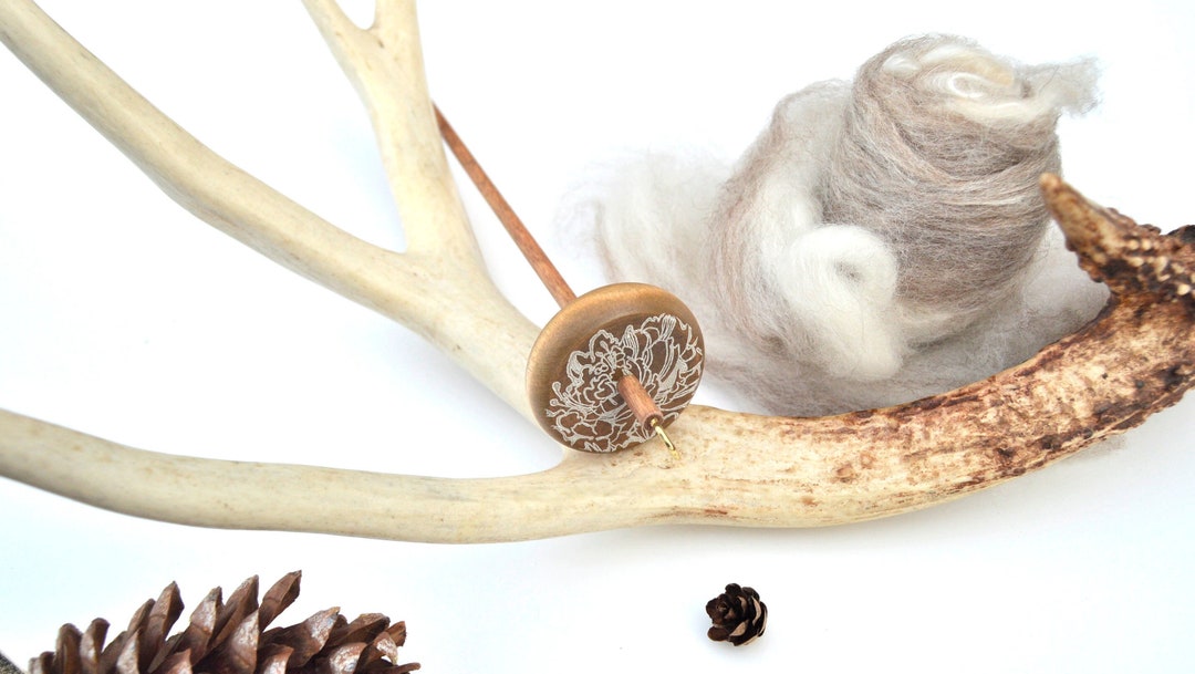 Floral Wooden Drop Spindle, Top Whorl Drop Spindle, Wood Drop Spindle ...