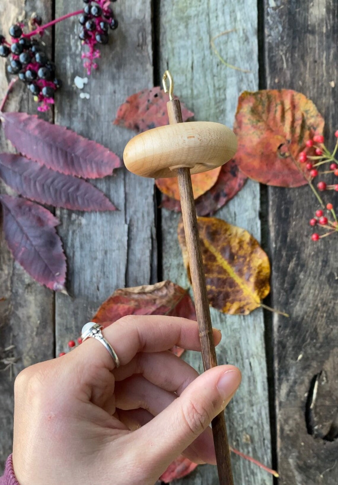 Autumn Dark Lace Wooden Drop Spindle Top Whorl Drop Spindle - Etsy