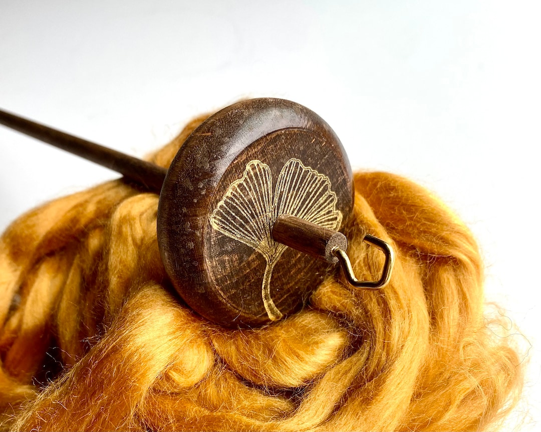 Golden Ginko Wooden Drop Spindle, Top Whorl Drop Spindle, Wood Drop ...