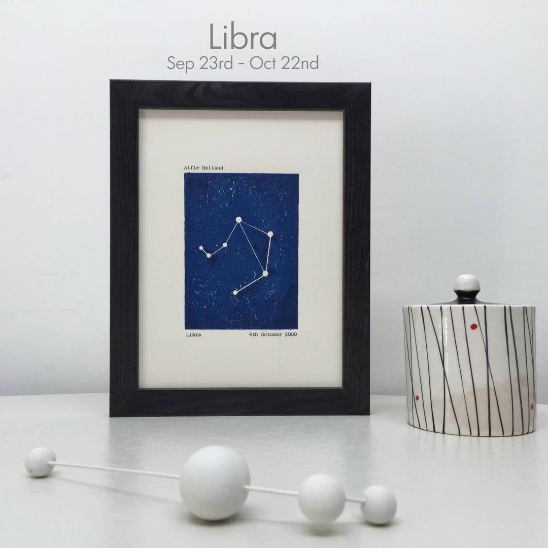 Framed Libra Constellation Star Sign Zodiac Horoscope Personalised ...