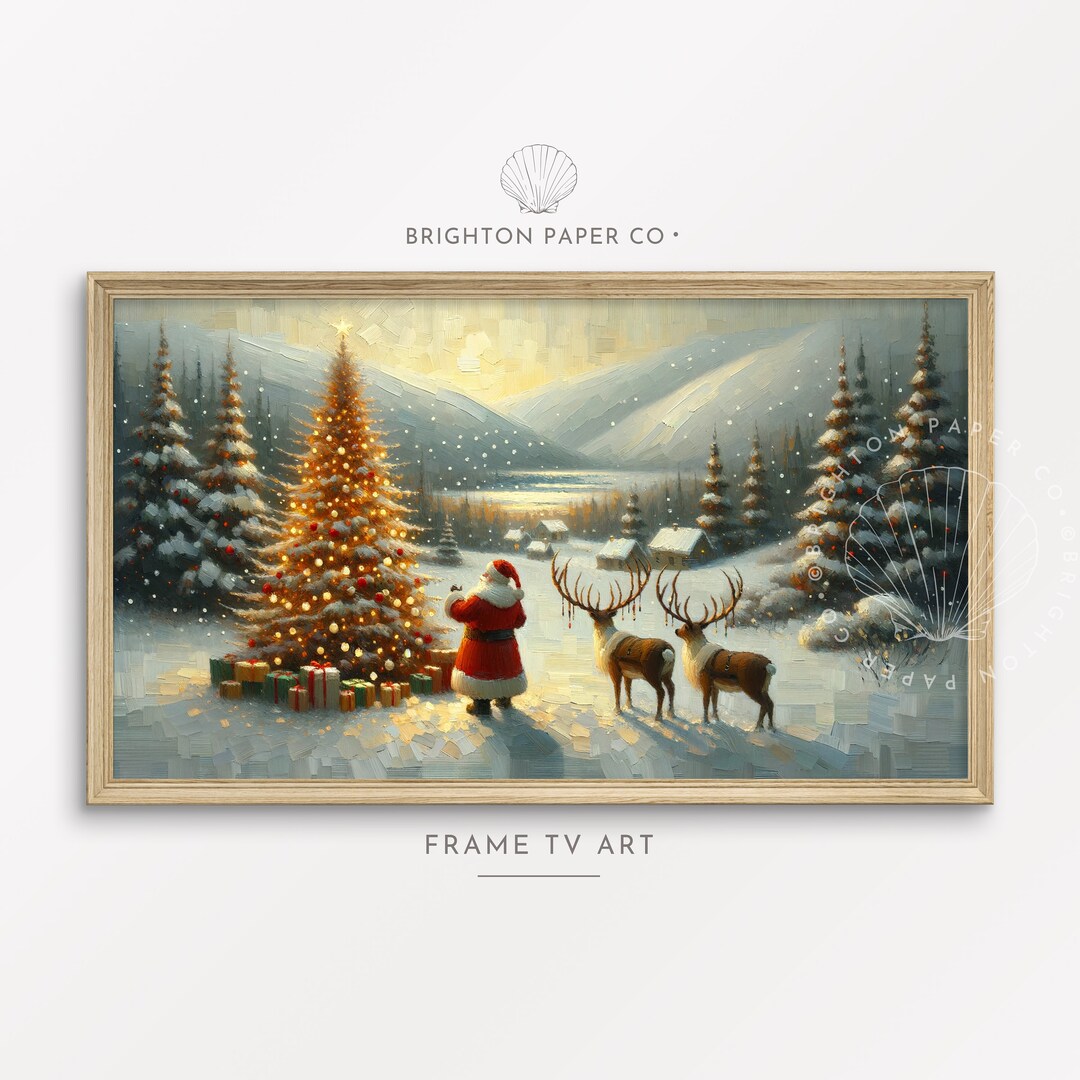 Christmas Frame TV Art Santa and Reindeer Christmas Holiday Decor Art ...