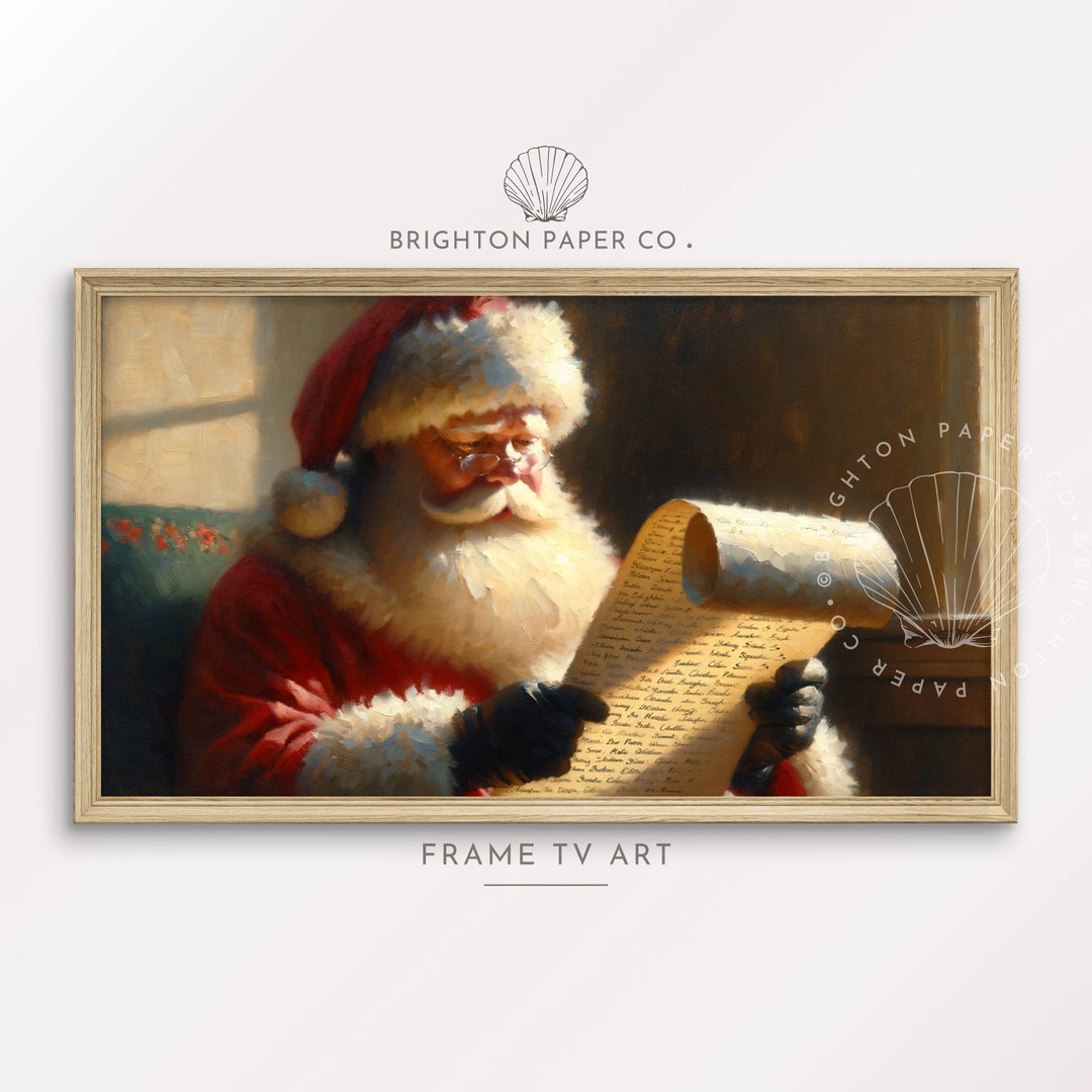 Christmas Frame TV Art Santa Claus Checking Christmas List Painting ...