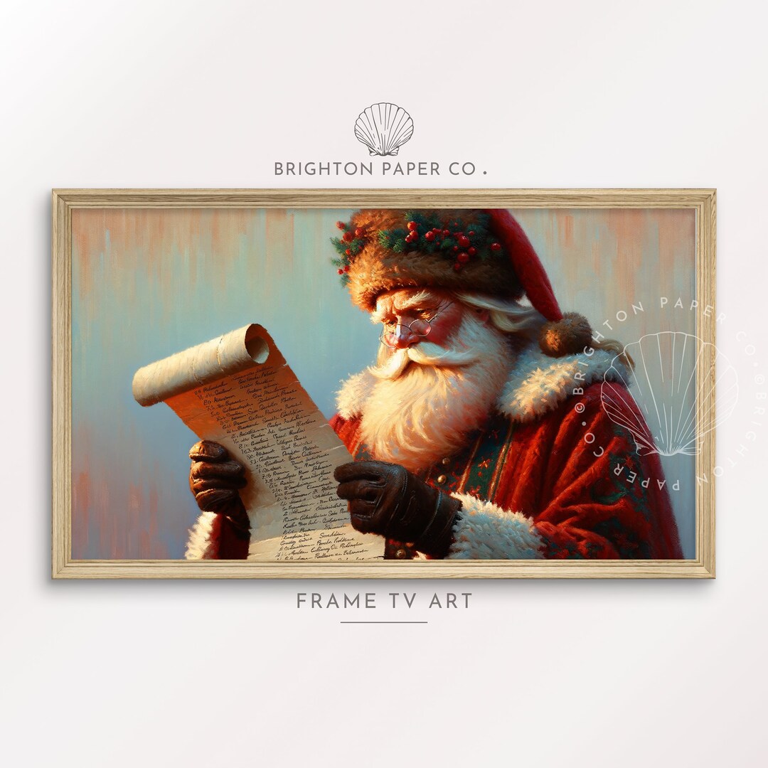 Christmas Frame TV Art Santa Claus Christmas List Painting Holiday Art ...