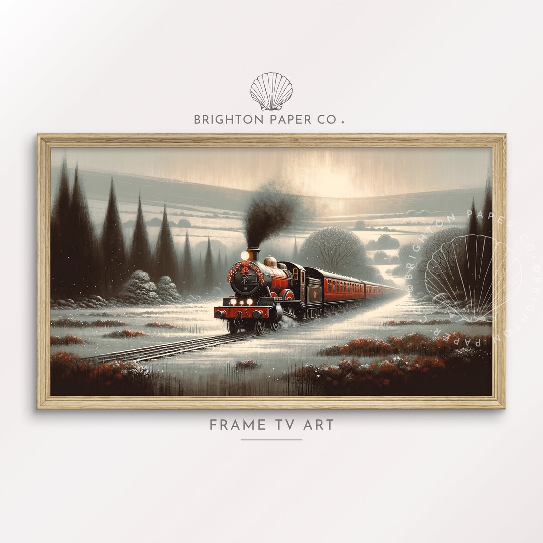 Christmas Frame TV Art Polar Express Steam Train Snow Painting ...
