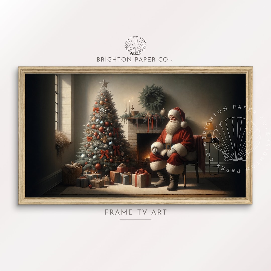 Christmas Frame TV Art Santa Claus & Fireplace Traditional Painting ...
