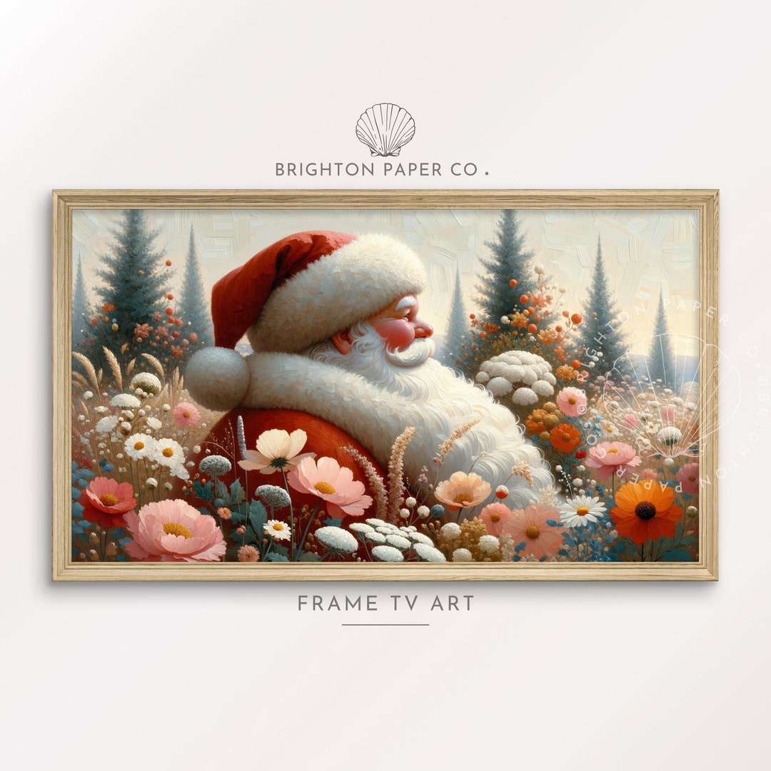 Christmas Frame TV Art Santa Claus Wild Flower Field Painting | Holiday ...