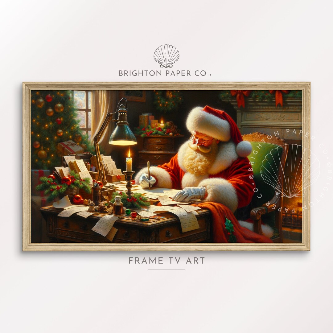 Christmas Frame TV Art Santa Claus Office Christmas List Painting ...