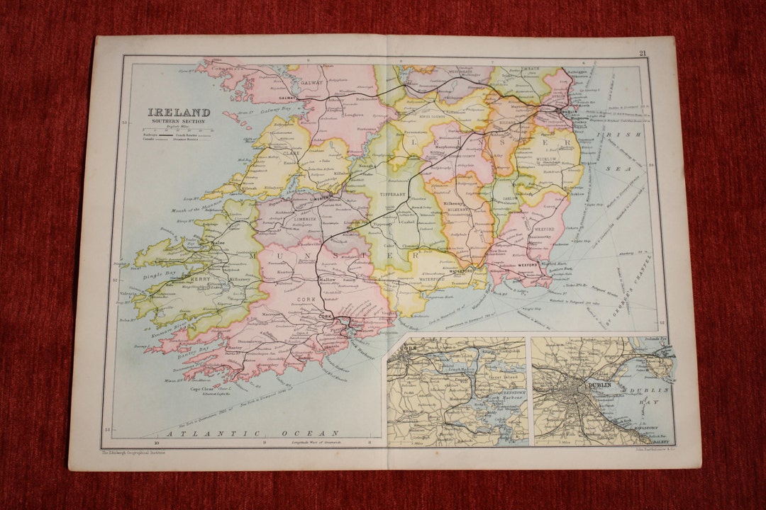 Map of Ireland Southern Section - Cassell's Atlas 1910 Vintage. J.G ...