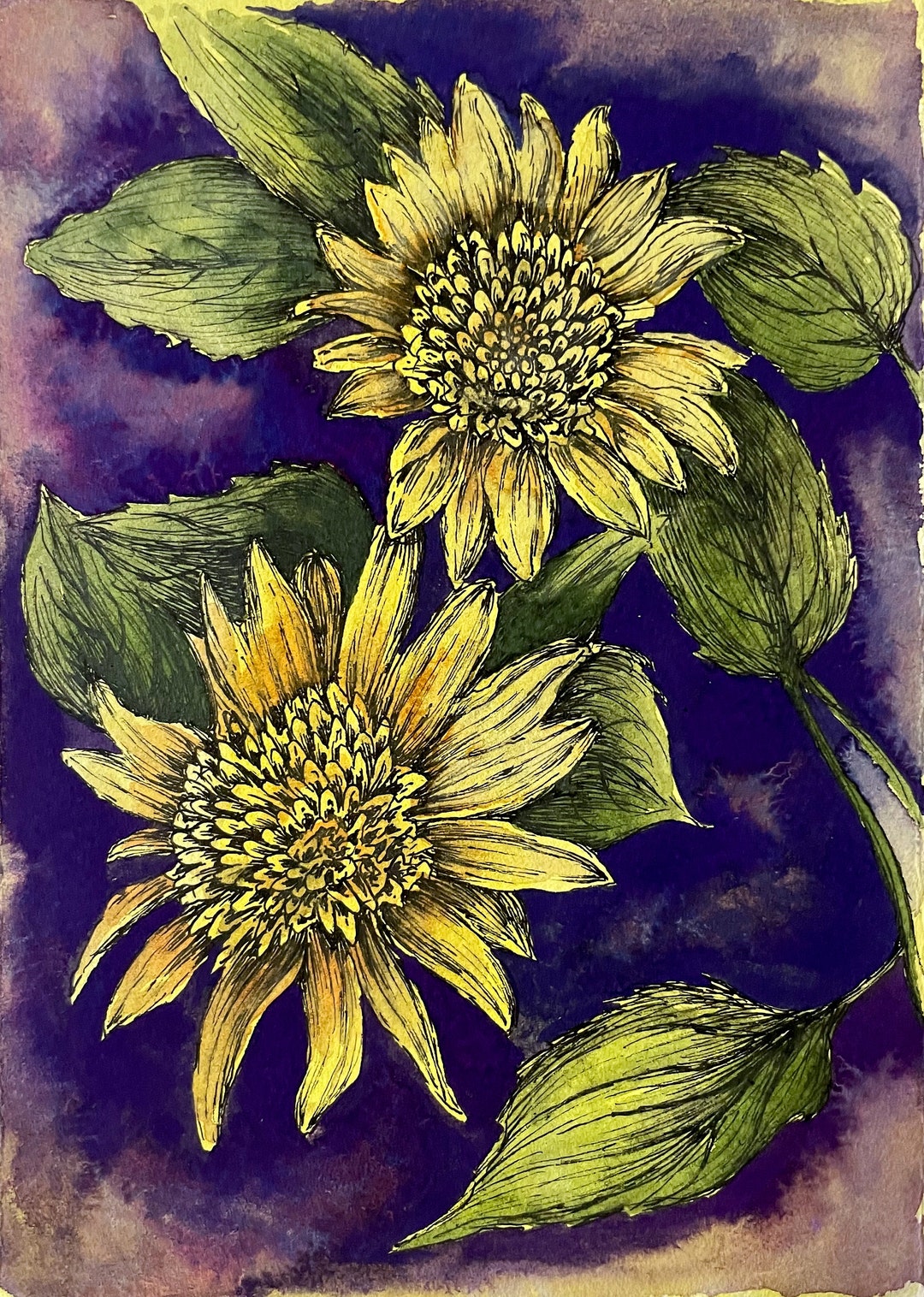 Yellow Flower Art - Mini Botanical Illustration - Etsy