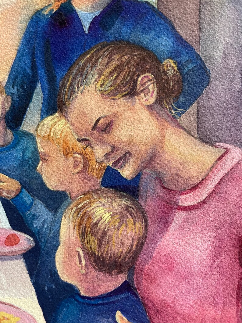 Original Watercolor Painting - Children Eating Christmas Breakfast ...