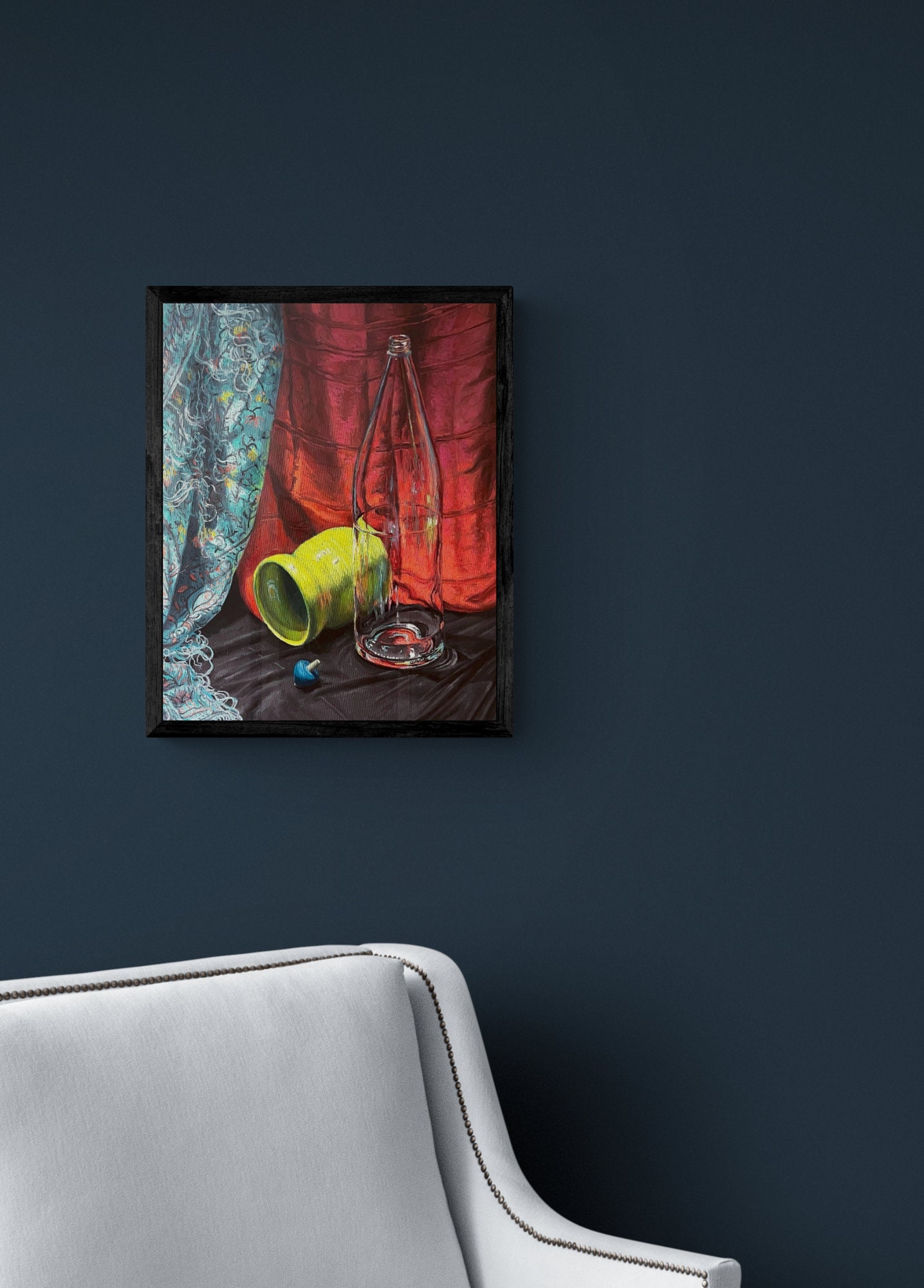 Original Oil Painting - Still Life With Textiles and a Glass Bottle ...