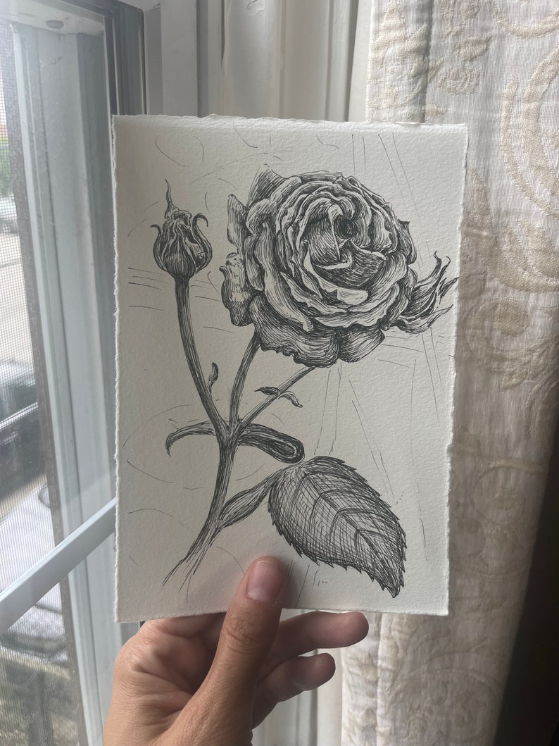 Small Flower Art - Original Pen and Ink Drawing of a Rose - Artist ...