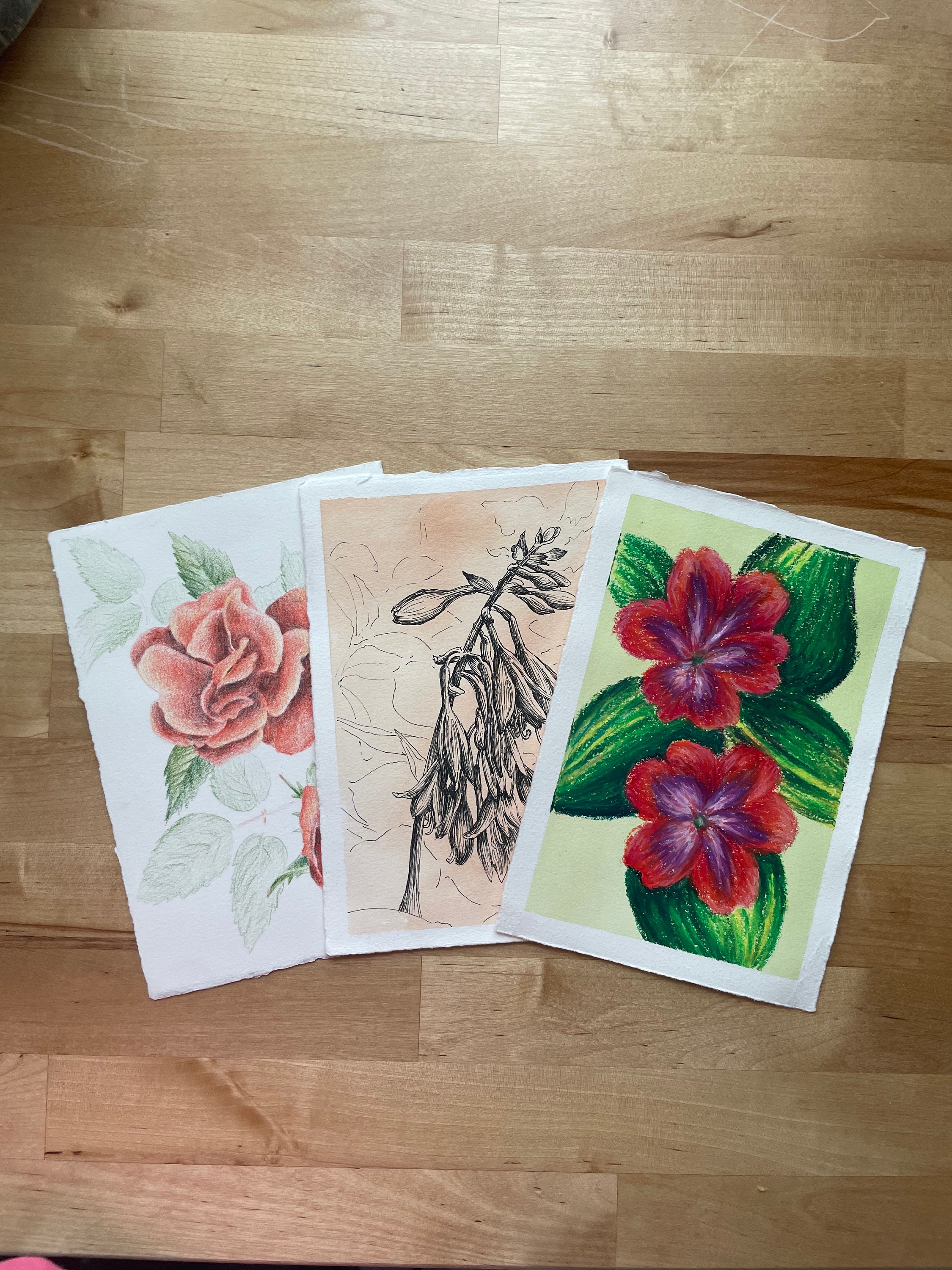 Original Oil Pastel Drawing of Red Flowers - Etsy