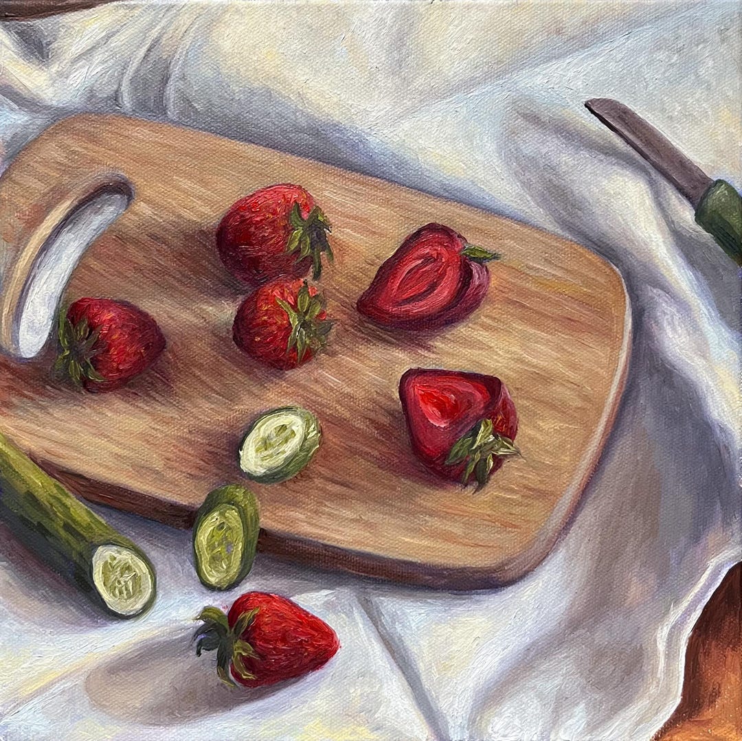 Strawberry Still Life Painting - Oil on Canvas - Etsy