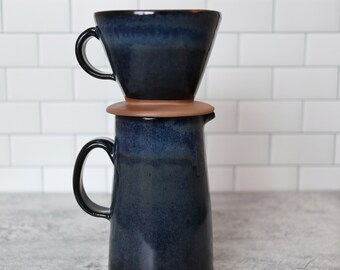 Pour Over Coffee Set, Hand Thrown Ceramic Pottery, Dripper, Jug and 2 ...