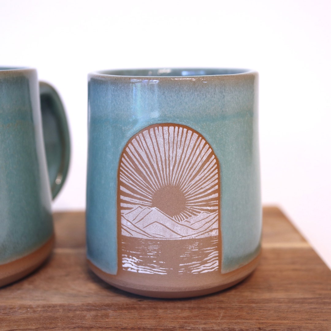 Handmade Pottery Mountain Sunrise Mug. Handmade Ceramic Coffee Cup. - Etsy