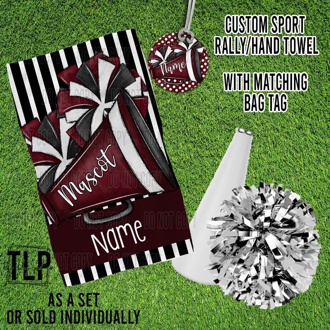 Maroon Cheer Rally Hand Towel and Bag Tag Set-custom Cheer - Cheer Mom ...