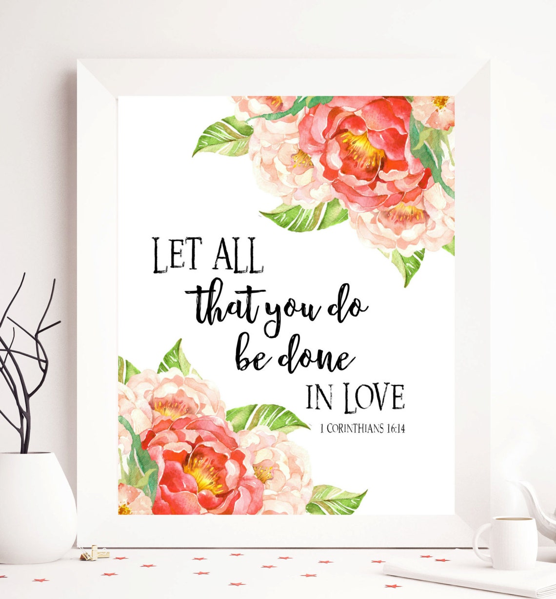 Bible Verse Wall Art With Orange Flowers and Greenery Elements - Etsy