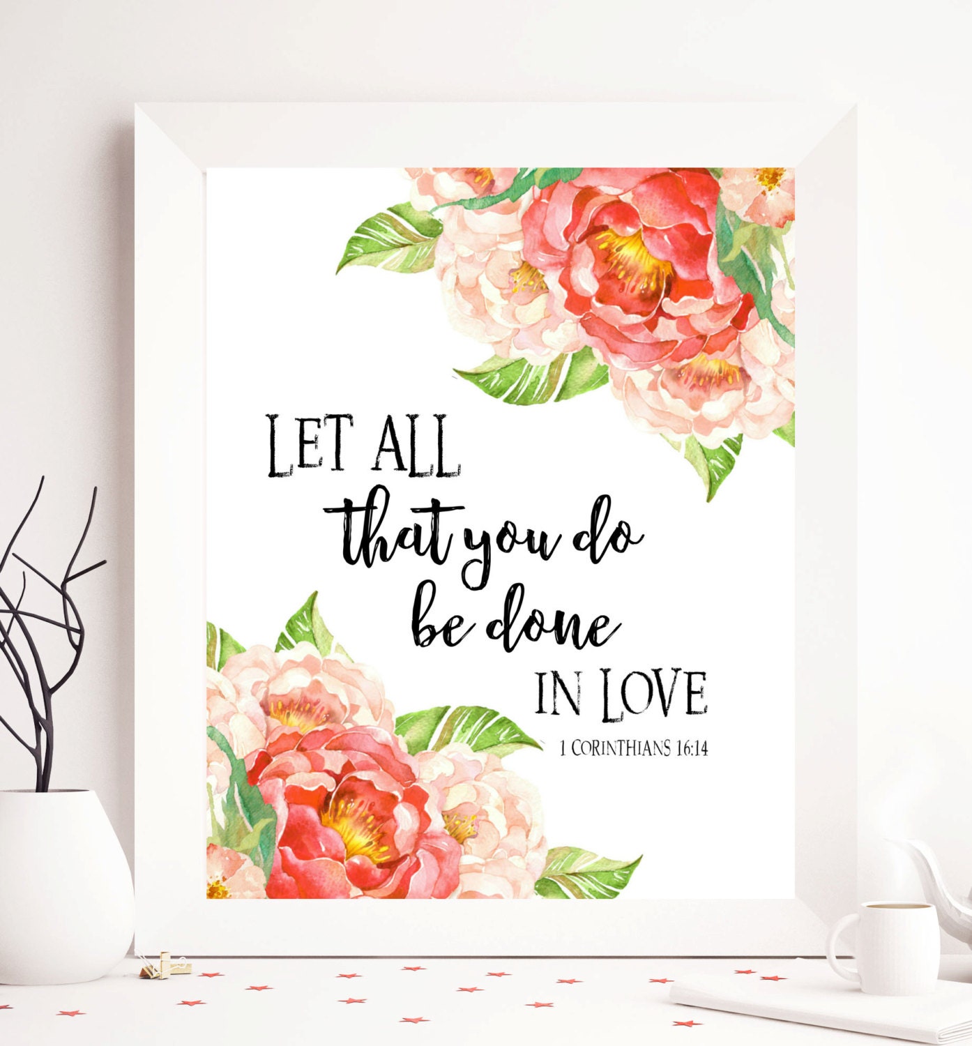 Bible Verse Wall Art With Orange Flowers and Greenery Elements - Etsy