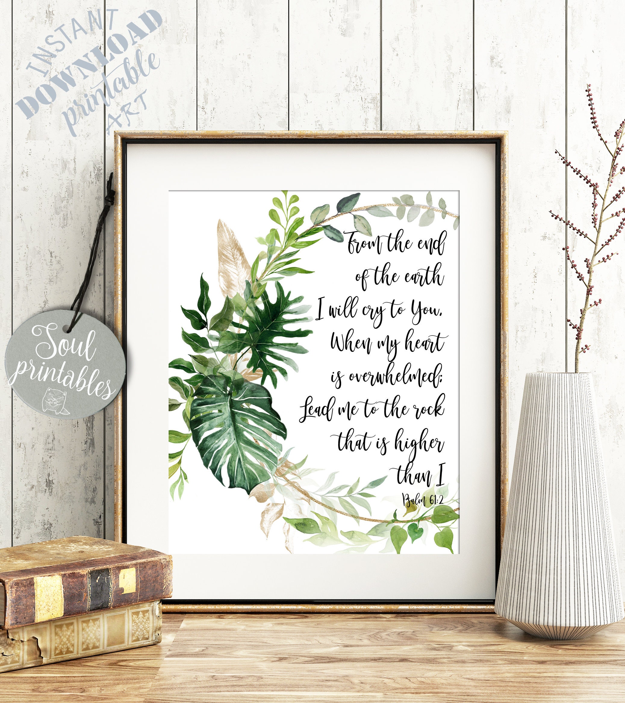 Psalm 61:2 Printable Greenery Floral Watercolor Art - Etsy