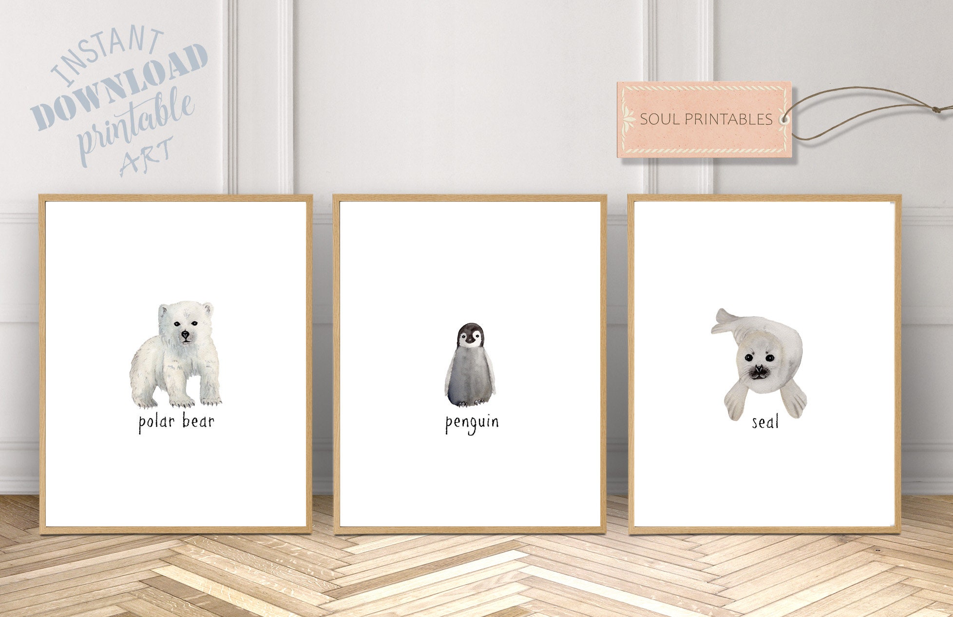 Arctic Animals Nursery Wall Art SET of 3 Polar Bear Seal | Etsy
