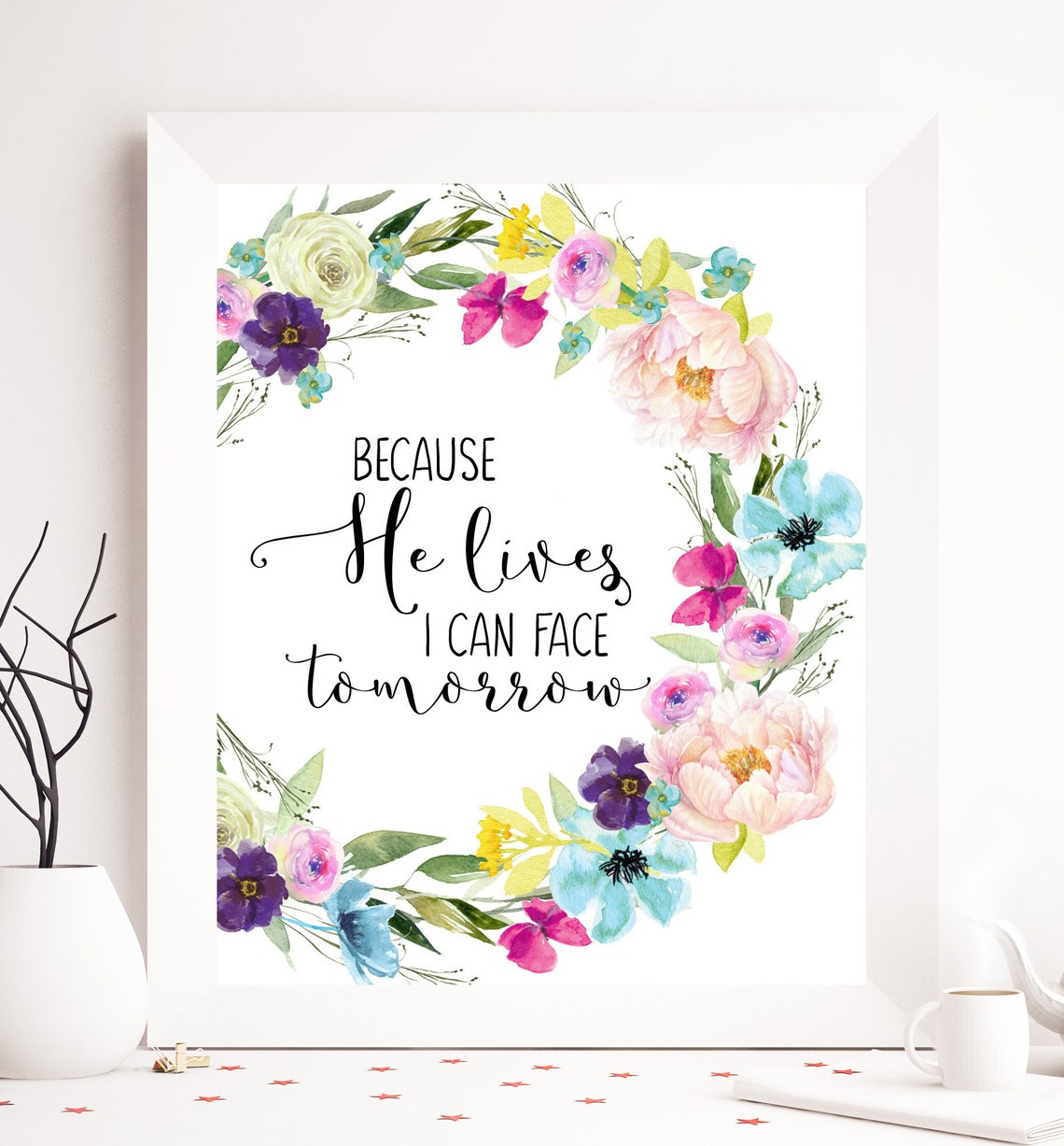 Bible Verse Art Floral Wreath Turquoise Coral Purple and - Etsy