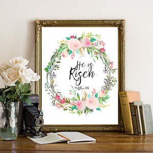 He is Risen, Matthew 28:6, Bible Verse Wall Art, Bible Decor, Bible ...