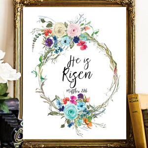 He is Risen, Matthew 28:6, Bible Verse Wlal Art, Bible Printable, Bible ...