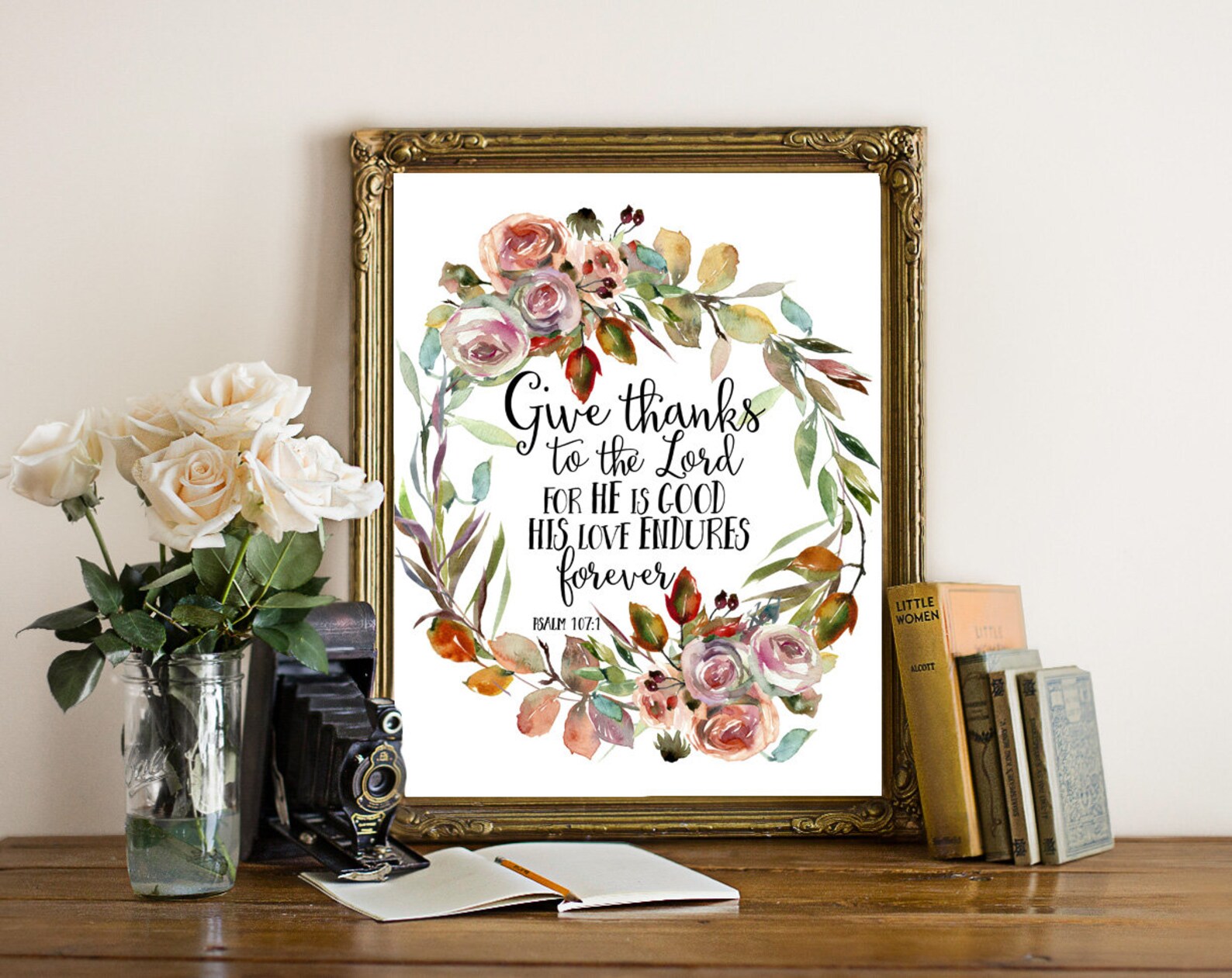 Give Thanks Psalm 107:1 Poster Bible Verse Print Printable - Etsy
