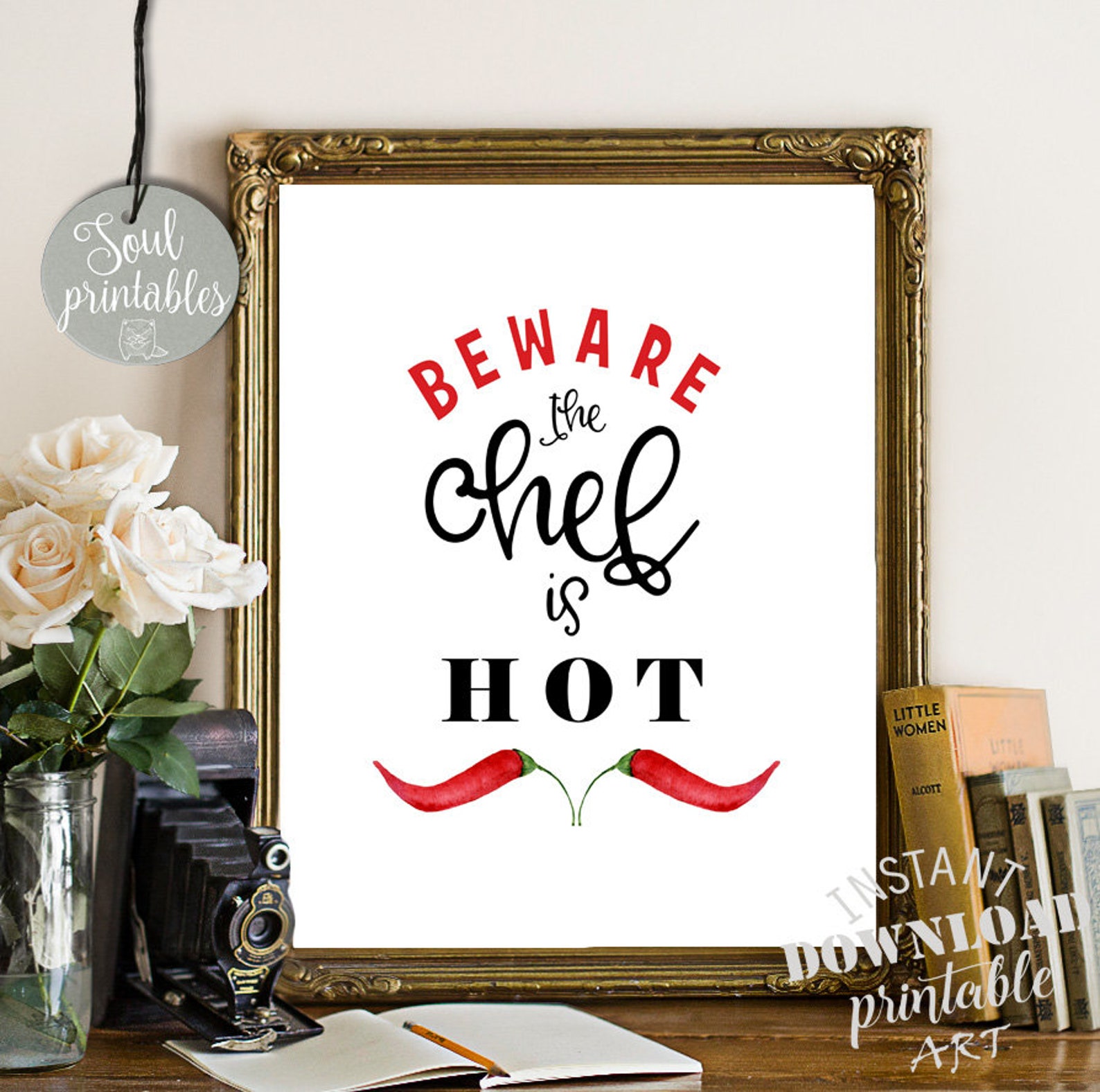 Kitchen Printable Art Beware Chef is Hot Chef Gift Cook | Etsy