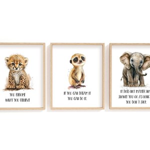 Safari Animals With Inspirational Quotes, Set of 3 Nursery Prints, Cute ...