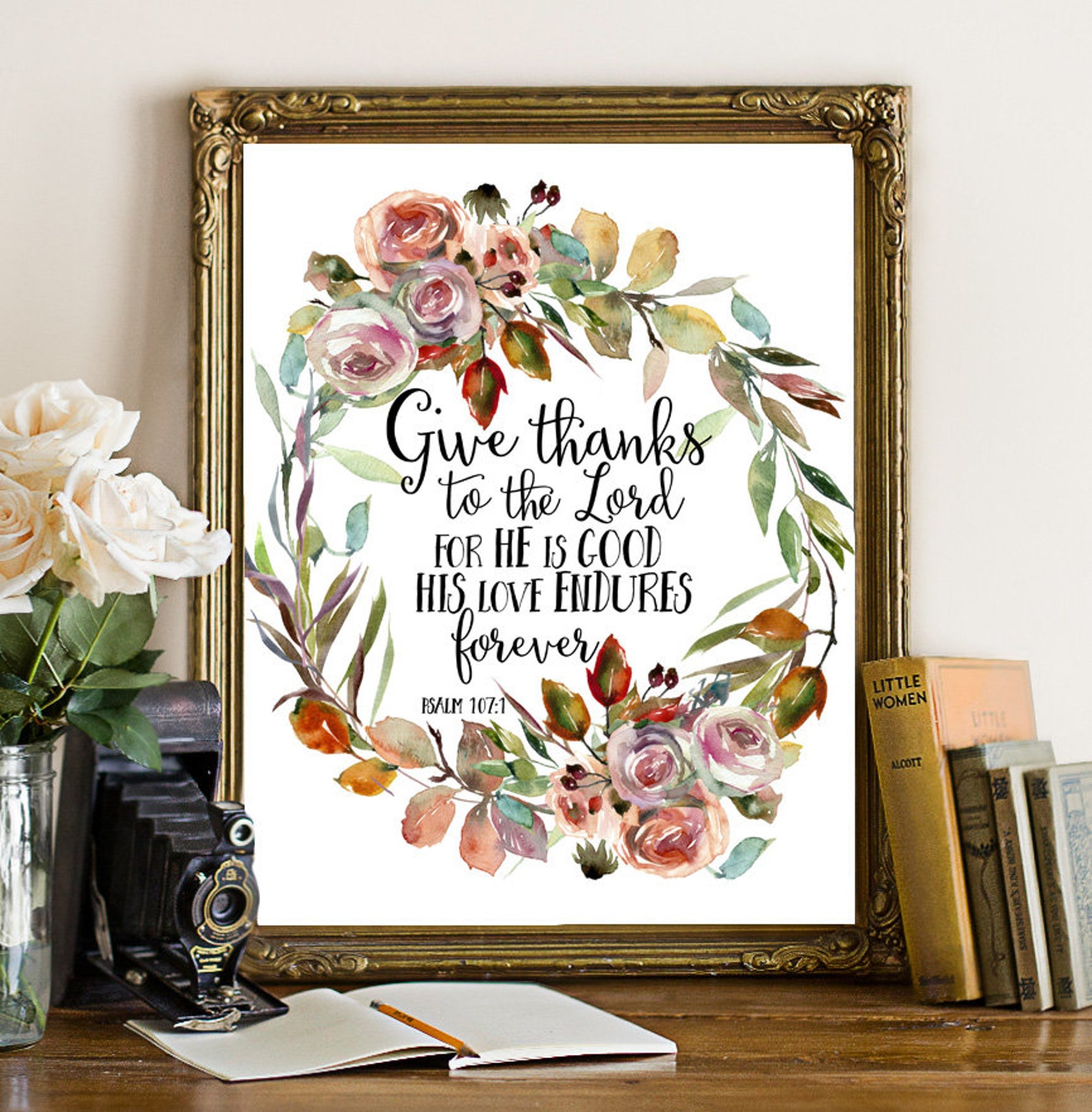 Give Thanks Psalm 107:1 Poster Bible Verse Print Printable - Etsy