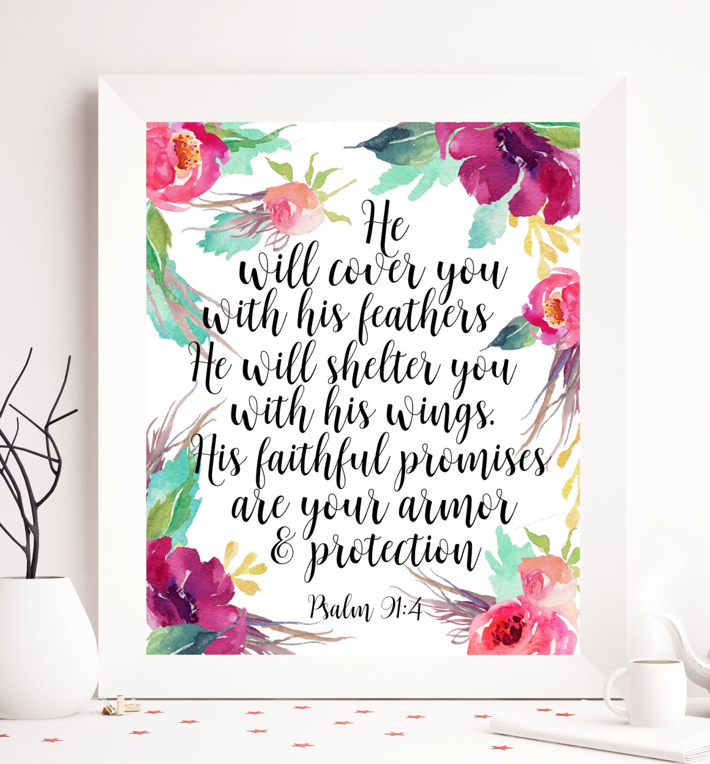 Bible Psalm 91:4 prinatble art bible print bible printable | Etsy