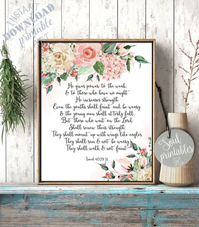 Isaiah 40:29-31 Printable Art Floral Roses Beige Pastel Pink - Etsy UK
