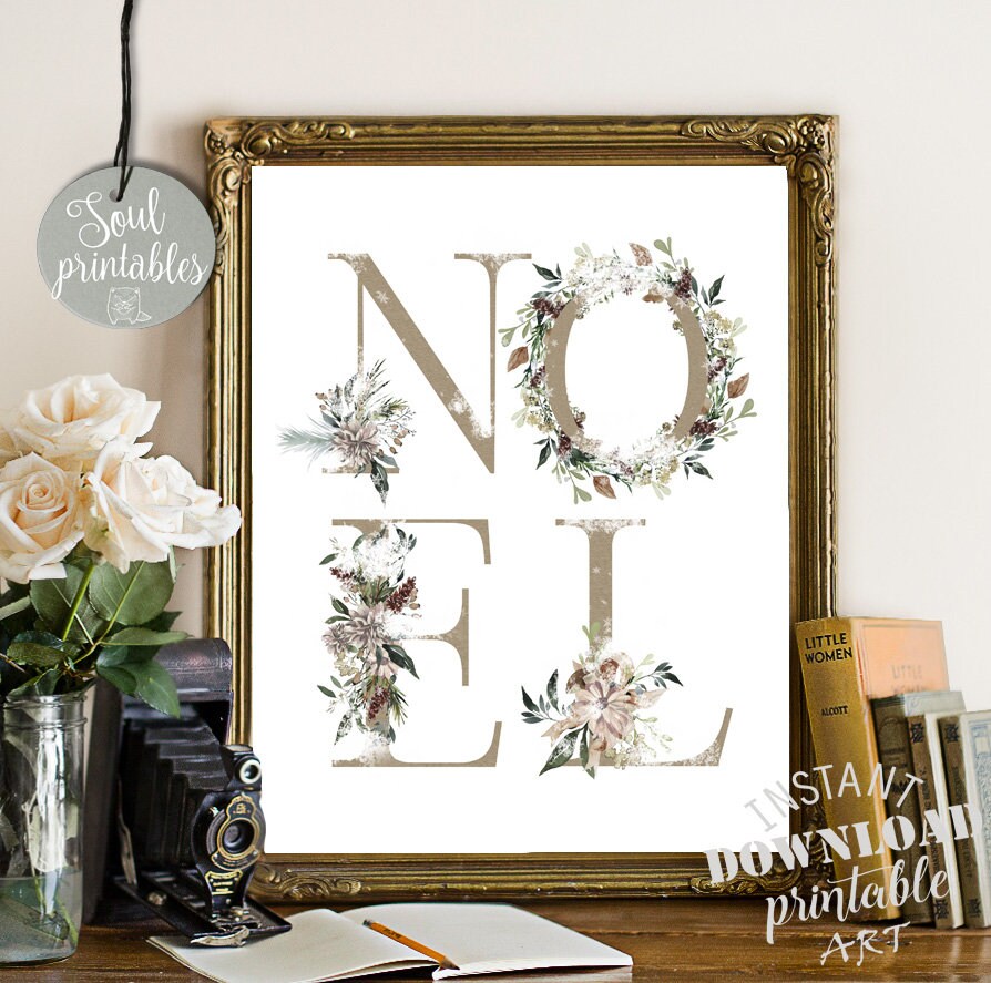 Noel Sign Greenery Floral Printable Christmas Decorations | Etsy