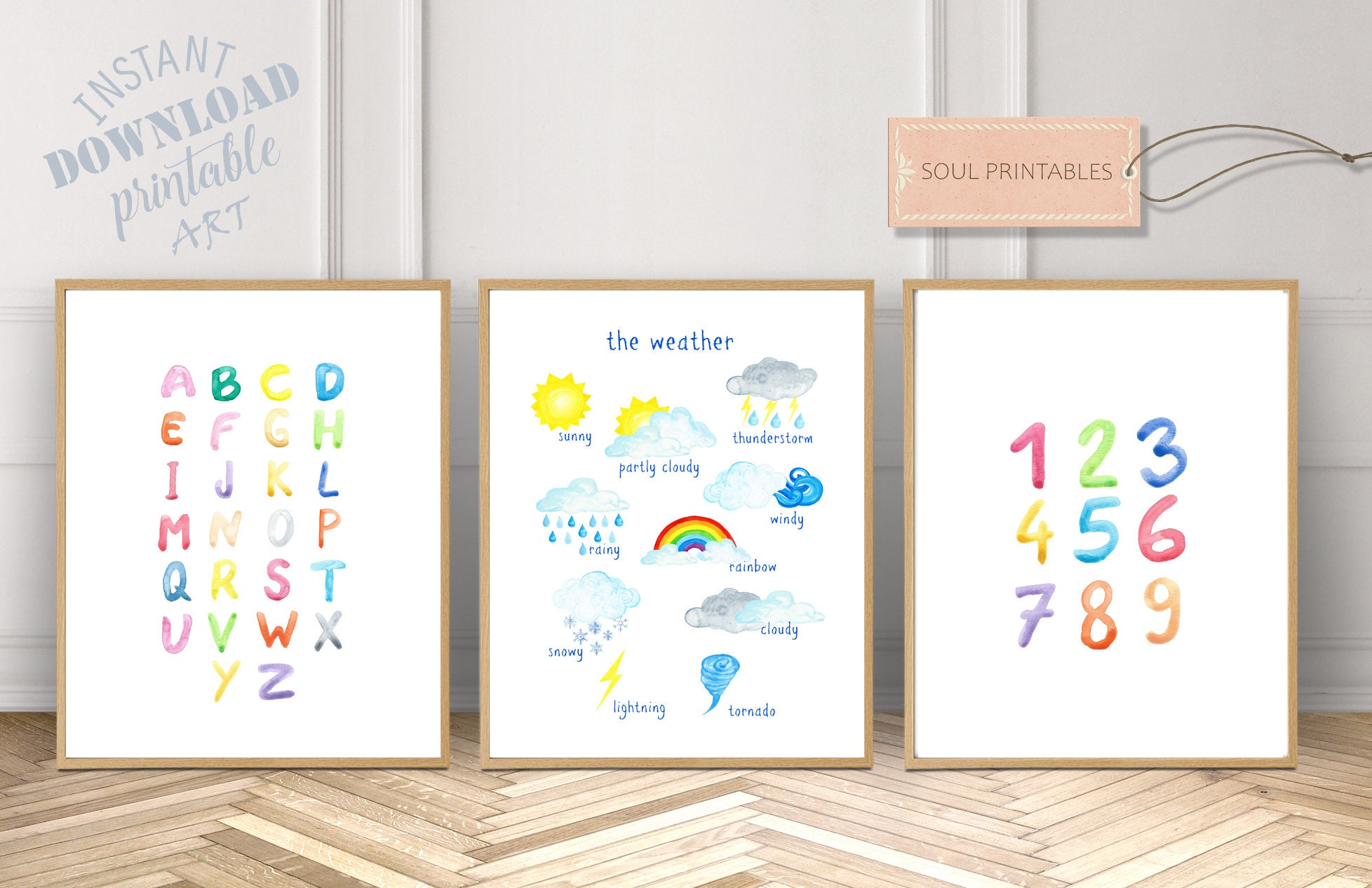 Educational Nursery Set Alphabet Watercolor Nursery Art | Etsy