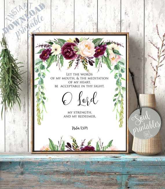 Psalm 19 14 Bible Verse Prints Christian Wall Art Printable | Etsy