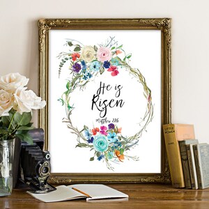 He is Risen, Matthew 28:6, Bible Verse Wlal Art, Bible Printable, Bible ...