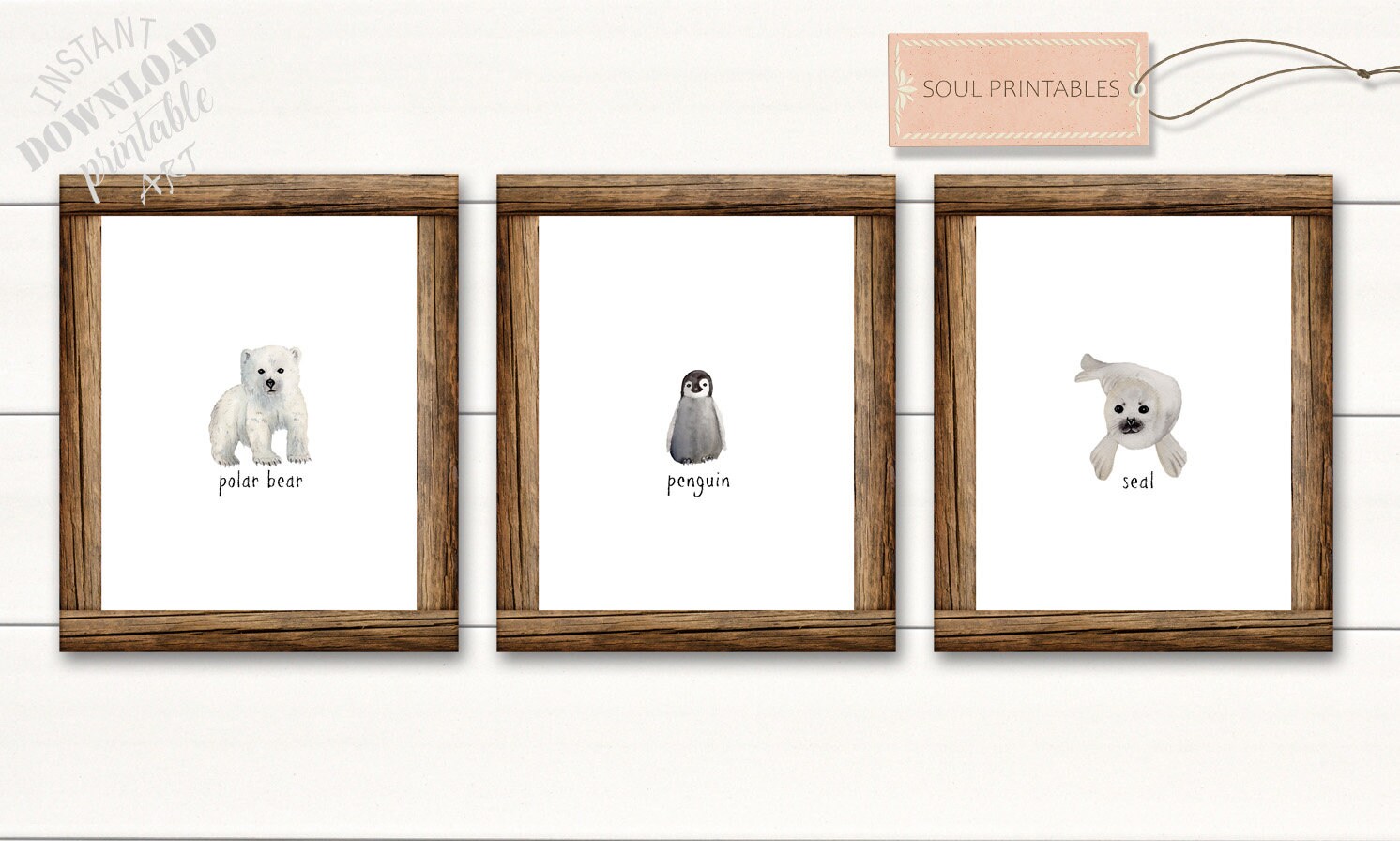 Arctic Animals Nursery Wall Art SET of 3 Polar Bear Seal | Etsy