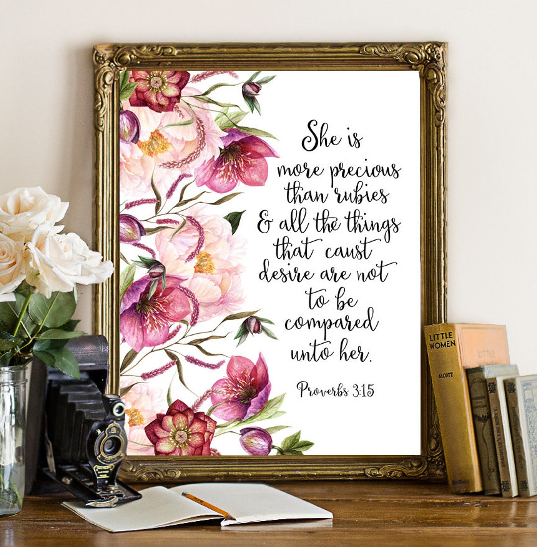 Nursery Wall Decal Pink Floral Printable Art Bible Verse Art Christian ...