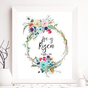 He is Risen, Matthew 28:6, Bible Verse Wlal Art, Bible Printable, Bible ...