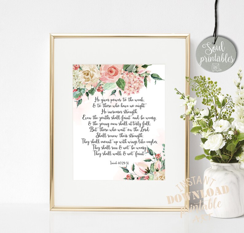 Isaiah 40:29-31 Printable Art Floral Roses Beige Pastel Pink - Etsy UK