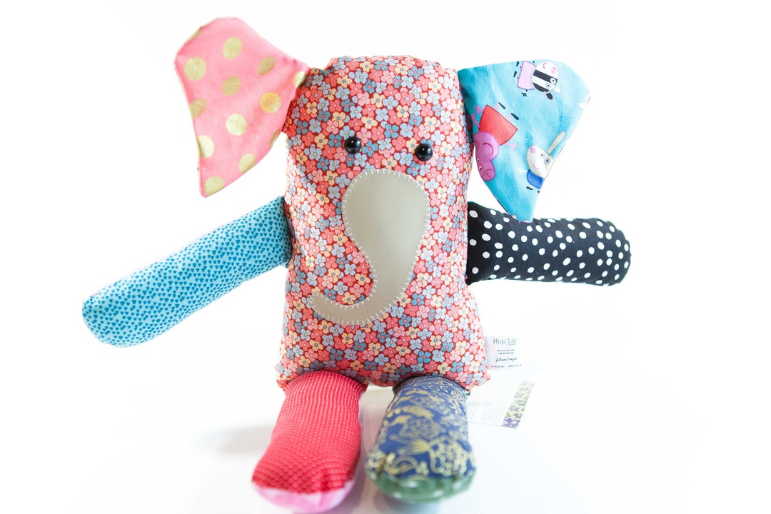 Handmade Elephant Plushie, Fun Plush Toy, Patchwork, Softie, Stuffed ...