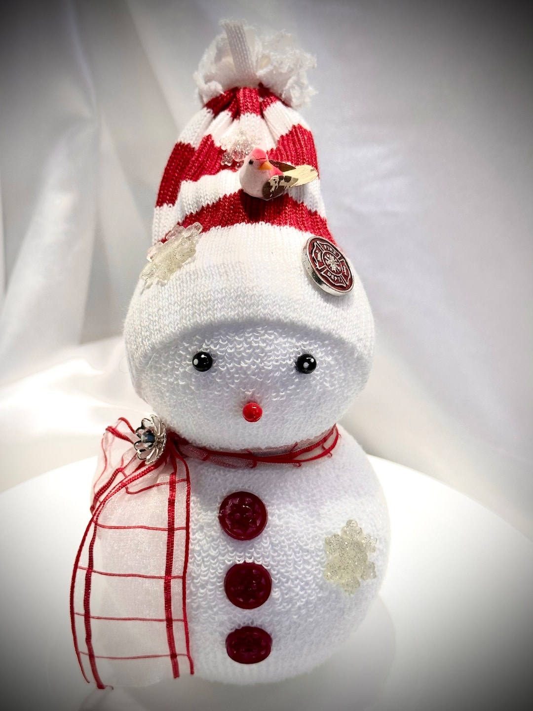 Snowman, Red Fire Fighter Winter Christmas Decoration - Etsy