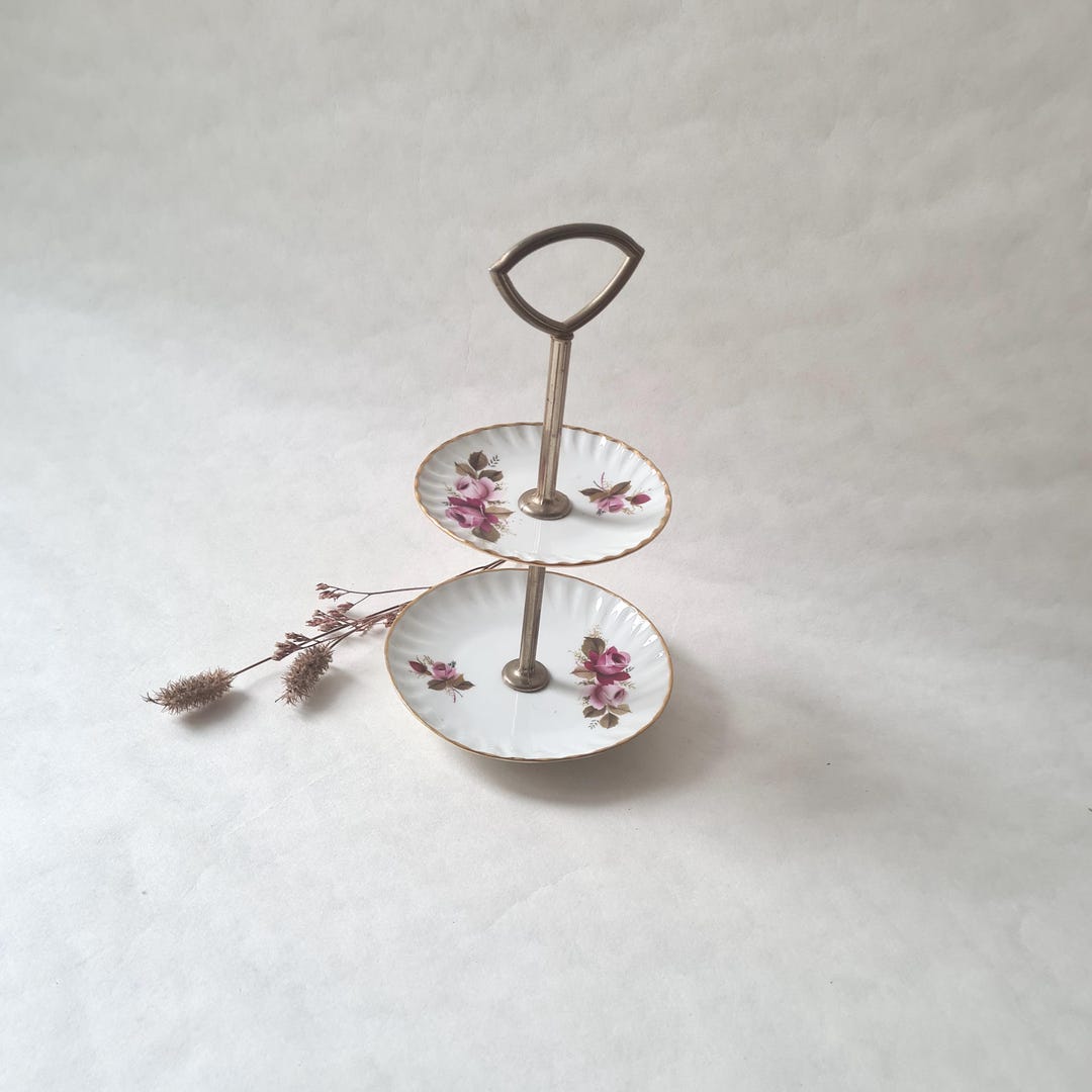 Vintage Servant Porcelain/display Stand/golden White Rose Flower/tray ...