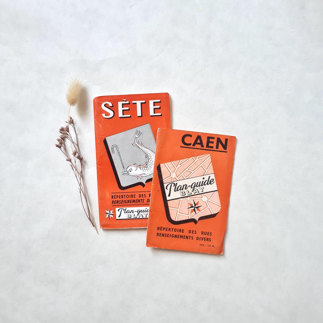 Vintage Map Guide Blay/cities Sète or Caen/1955 50s/retro Style Poster ...