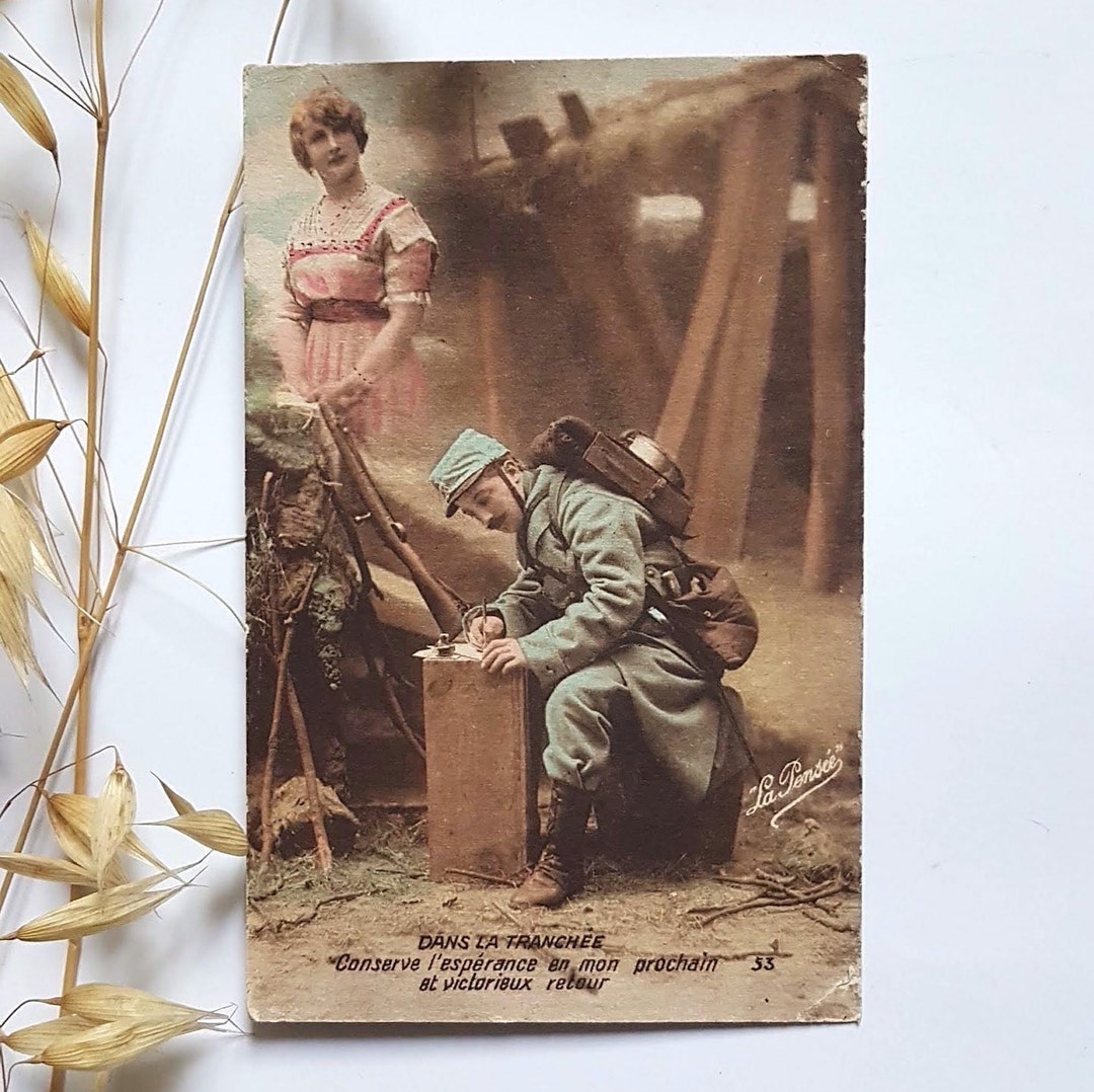 Vintage Old Colorized Postcard Soldier Couple War France Handwritten ...