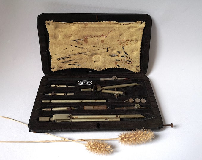 Vintage Old Riefler Compass Writing Tool Tracing Drawing Box Complete ...
