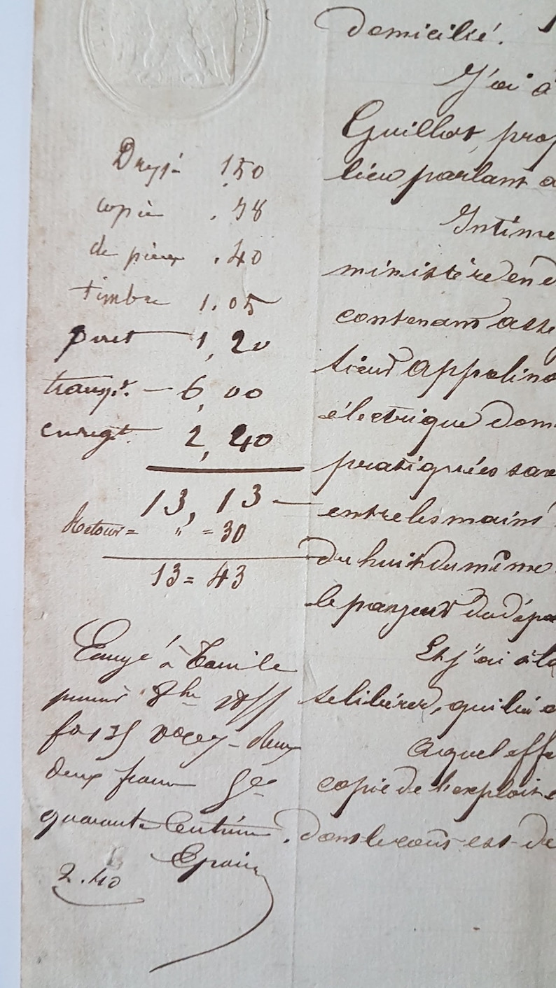 Antique Vintage Handwritten Document Xixth Century 1855 Historical ...
